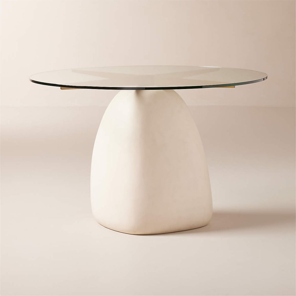 STONE ROUND WHITE CONCRETE DINING TABLE WITH GLASS TOP 47" - Alisarch